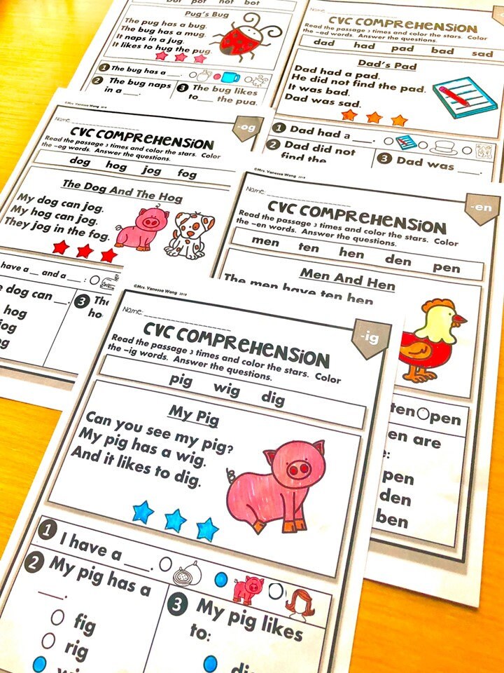 Phonics Worksheets, CVC Comprehension Early Readers for Kindergarten ...