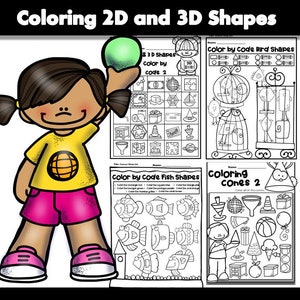 2D & 3D Shapes Coloring Worksheets: Preschool Kindergarten Activity ...