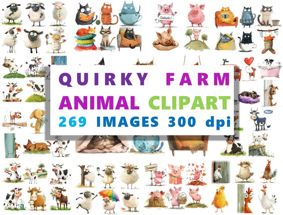 Funny Farm Animal Clipart Bundle Quirky Animal Clipart Bundle Silly ...