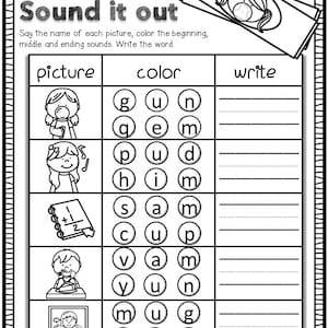 Phonics Worksheets CVC Sound It Out-(kindergarten/first Grade ...