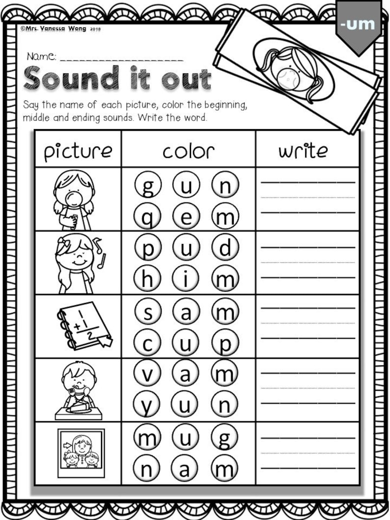 Phonics Worksheets CVC Sound It Out-(kindergarten/first Grade ...