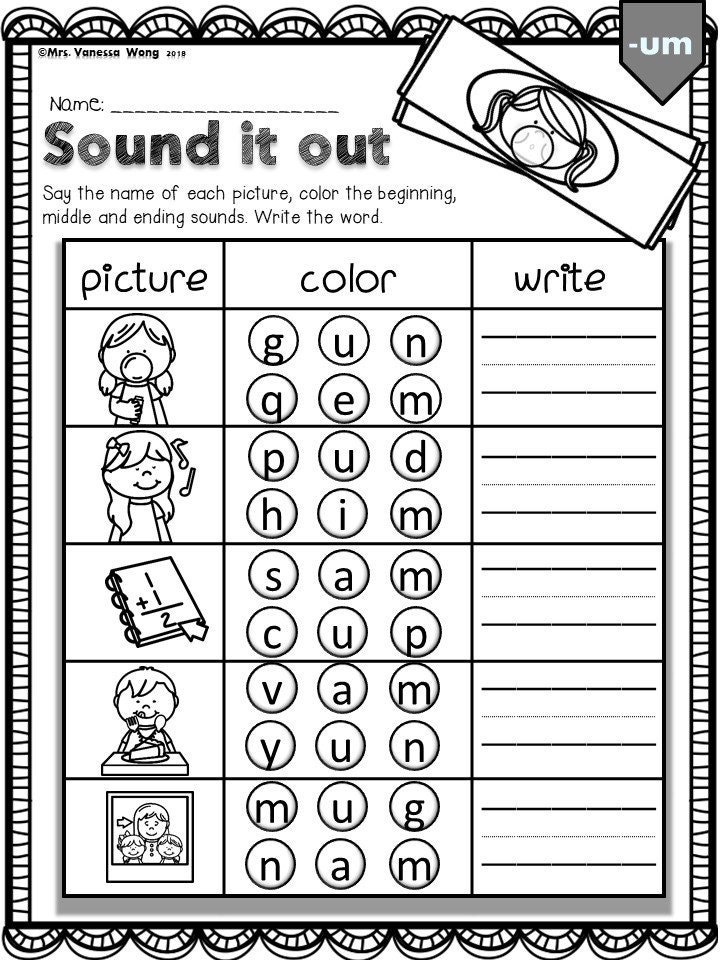 Phonics Worksheets CVC Sound It Out-(kindergarten/first Grade ...