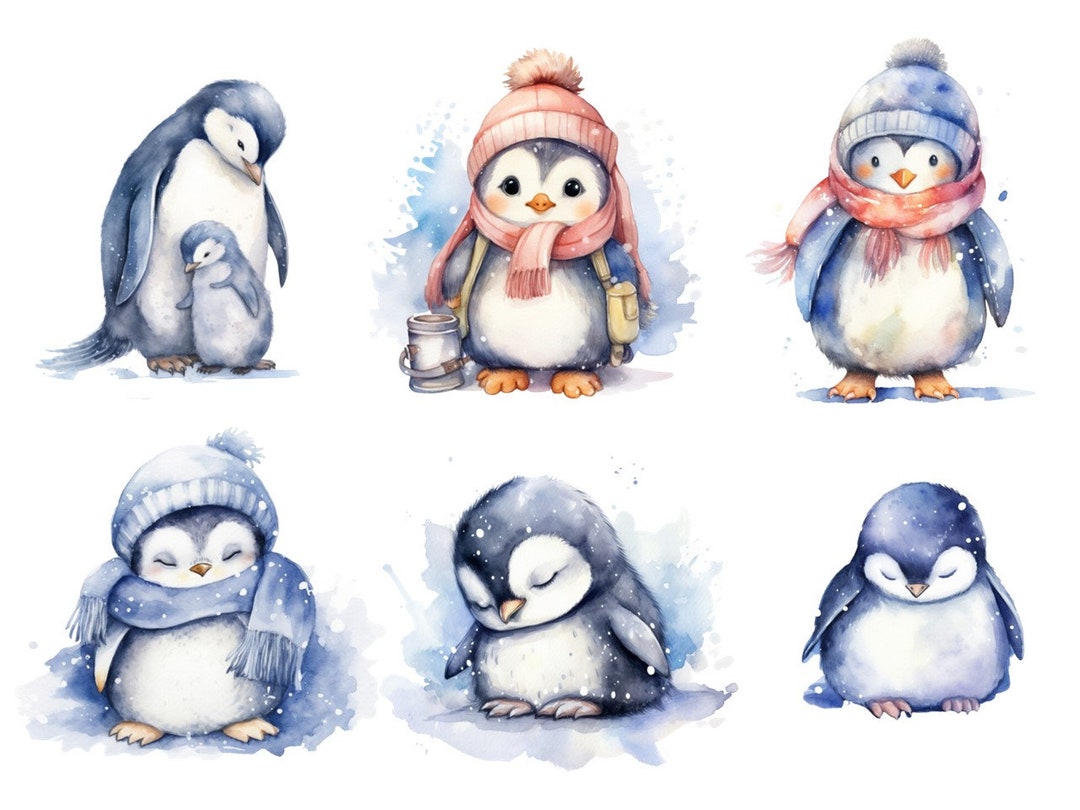 Watercolor Penguin Clipart Set, Commercial Use (digital Download) - Etsy