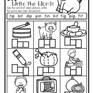 Phonics Worksheets CVC Write the Words for Kindergarten and First Grade ...