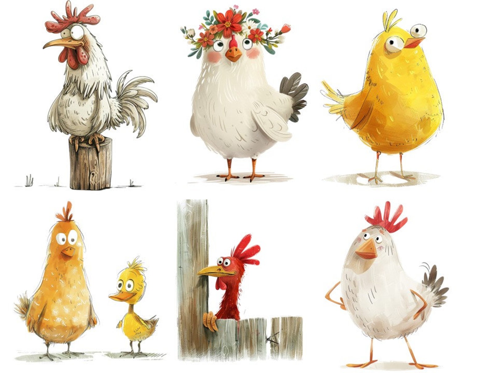 Funny Chicken Clipart Bundle | Quirky Chicken Clipart Bundle | Silly ...