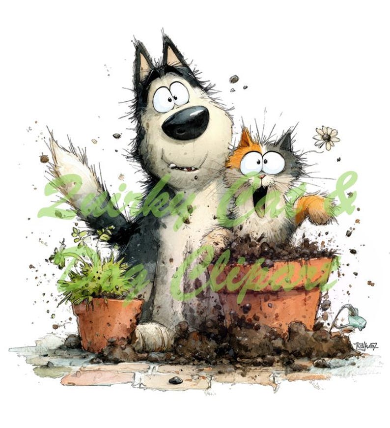 Quirky Clipart Bundle: Watercolor Style, Funny Cat and Dog PNG Images ...