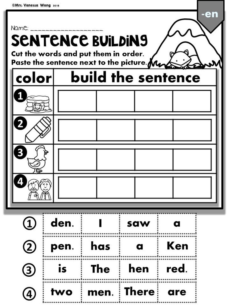Phonics Worksheets CVC Short Vowels -sentence Building (kindergarten ...