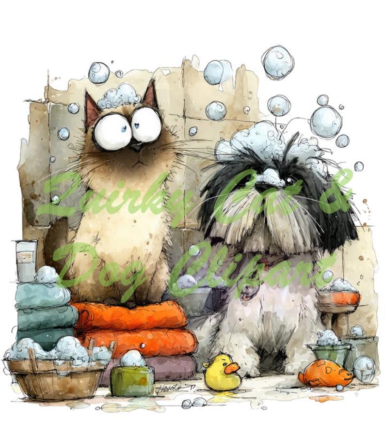 Quirky Clipart Bundle: Watercolor Style, Funny Cat and Dog PNG Images ...