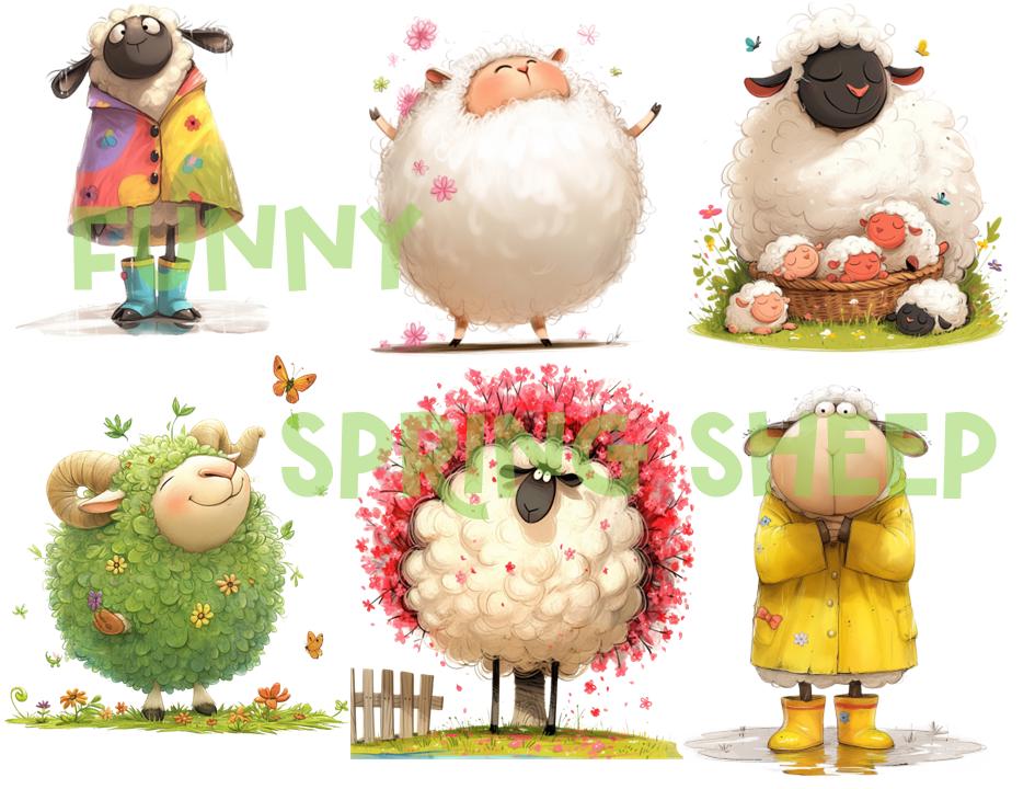 Quirky Spring Sheep Watercolor Clipart: Farm Animal PNG (digital ...