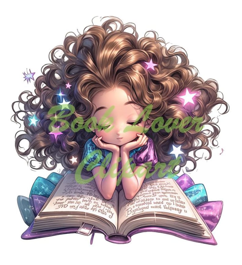 Whimsical Book Lover Clipart, Watercolor Girl PNG (digital Download) - Etsy