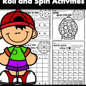 Kindergarten Math Worksheets. Addition: Roll & Spin. - Etsy