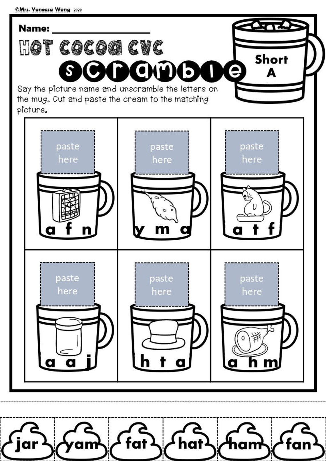 Phonics Worksheets CVC Words Scramble for Kindergarten and First Grade ...