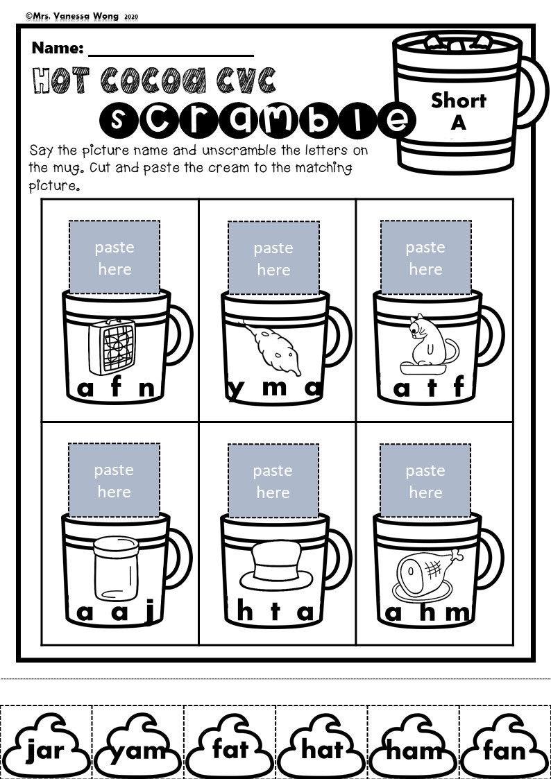 Phonics Worksheets CVC Words Scramble for Kindergarten and First Grade ...
