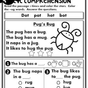 Phonics Worksheets, CVC Comprehension Early Readers for Kindergarten ...