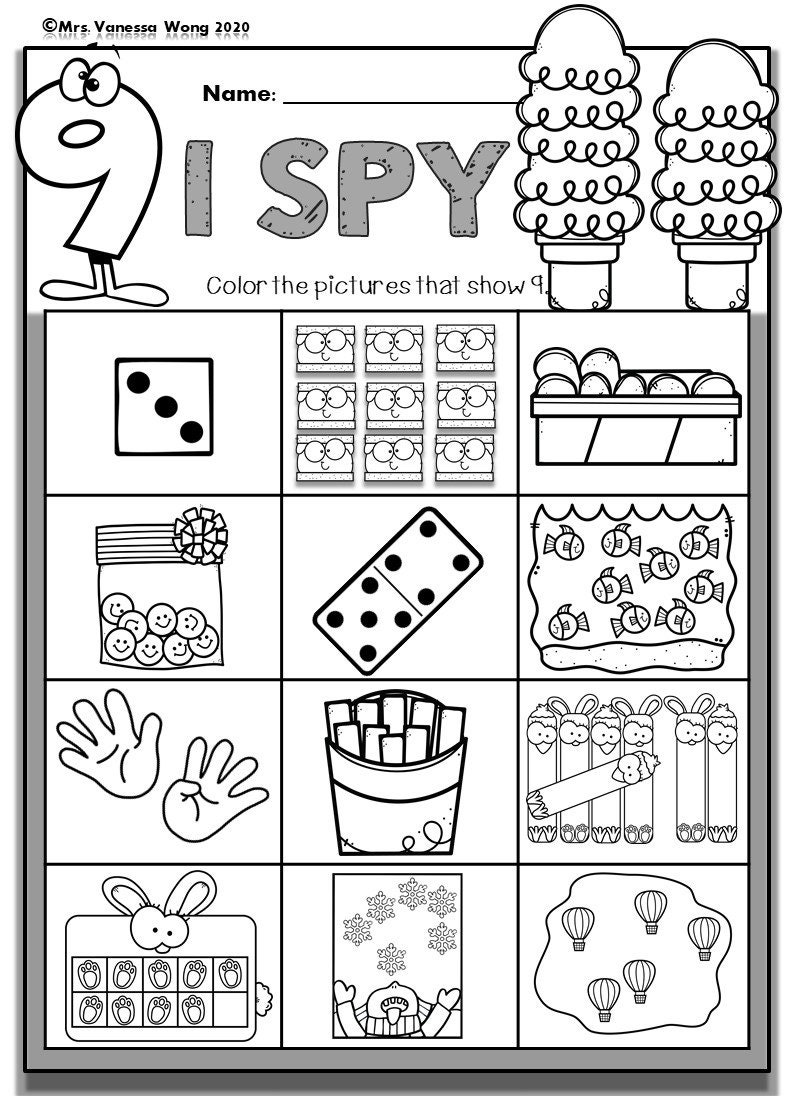Kindergarten Math Worksheet: Numbers 1-10 I Spy (PDF Pattern) - Etsy