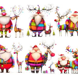 Quirky Christmas Santa & Reindeer Clipart: Whimsical PNG Images ...