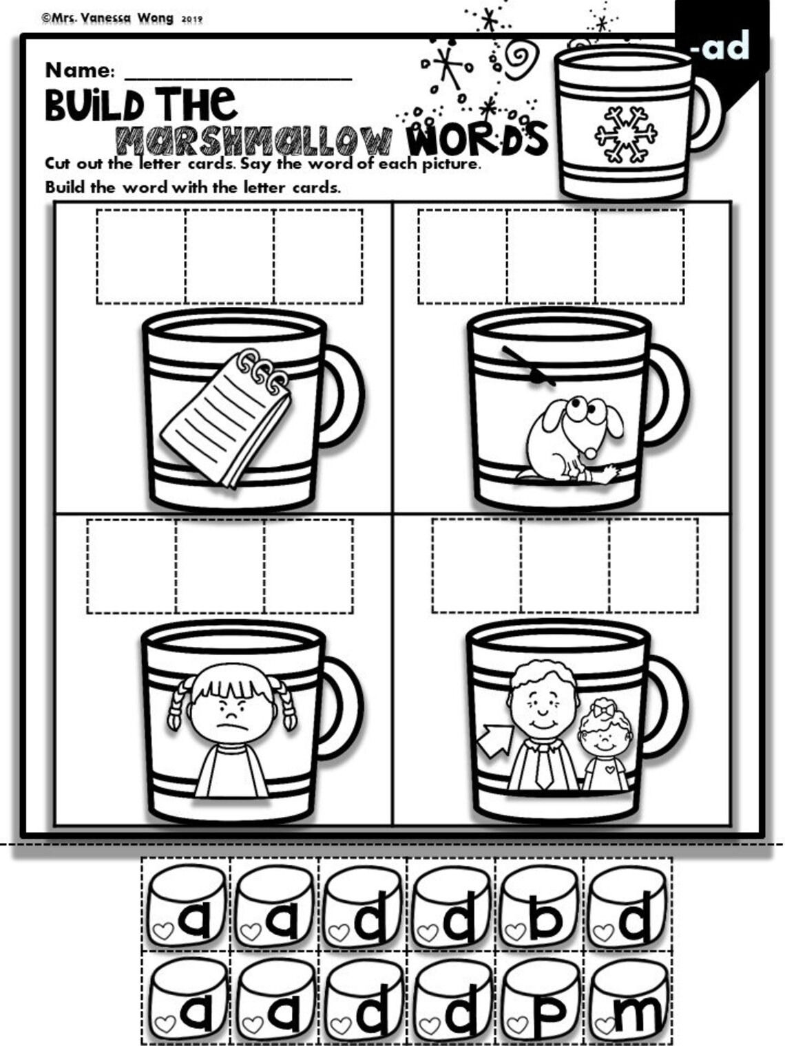 Phonics Worksheets CVC Build the Words Winter Theme. Prek Kindergarten ...