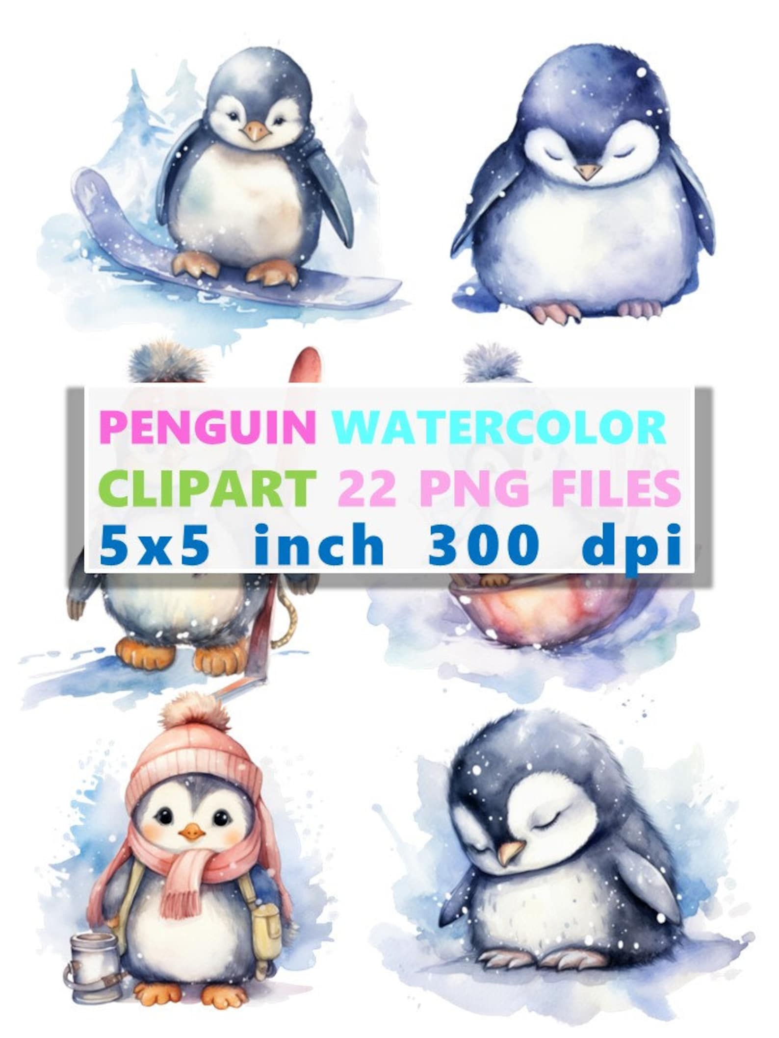Watercolor Penguin Clipart Set, Commercial Use (digital Download) - Etsy