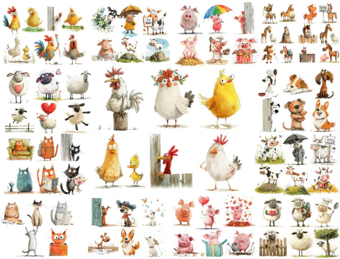 Funny Farm Animal Clipart Bundle Quirky Animal Clipart Bundle Silly ...