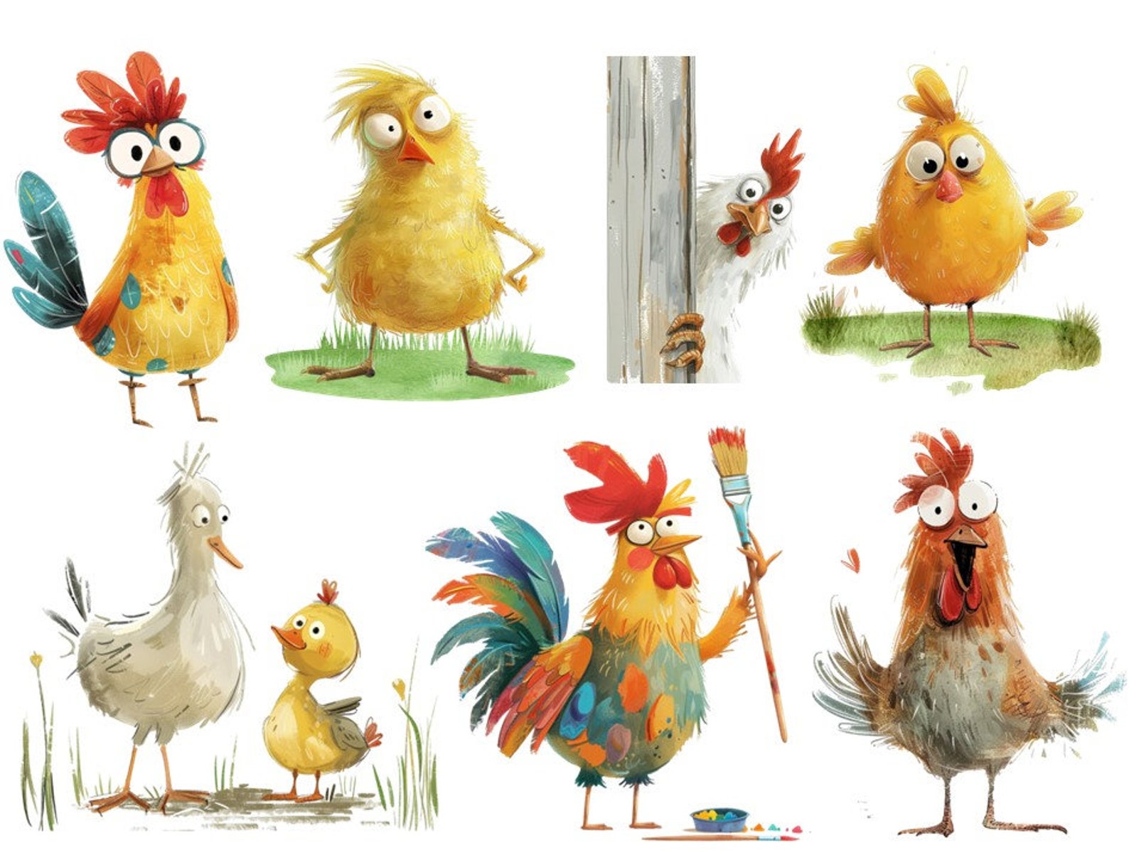 Funny Chicken Clipart Bundle | Quirky Chicken Clipart Bundle | Silly ...