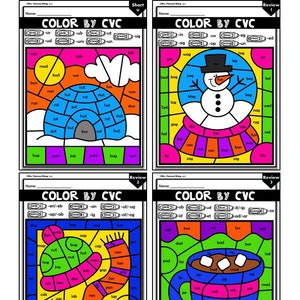 Phonics Worksheets-cvc Color by Code. Winter Theme. Prek/kindergarten ...