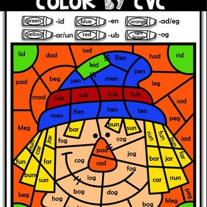 Phonics Worksheets-cvc Color by Code. Fall Theme. Prek/kindergarten/1st ...