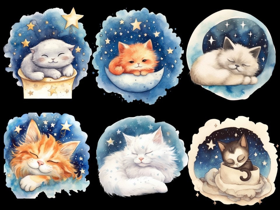 Watercolor Sleeping Kittens Clipart for Commercial Use - Etsy