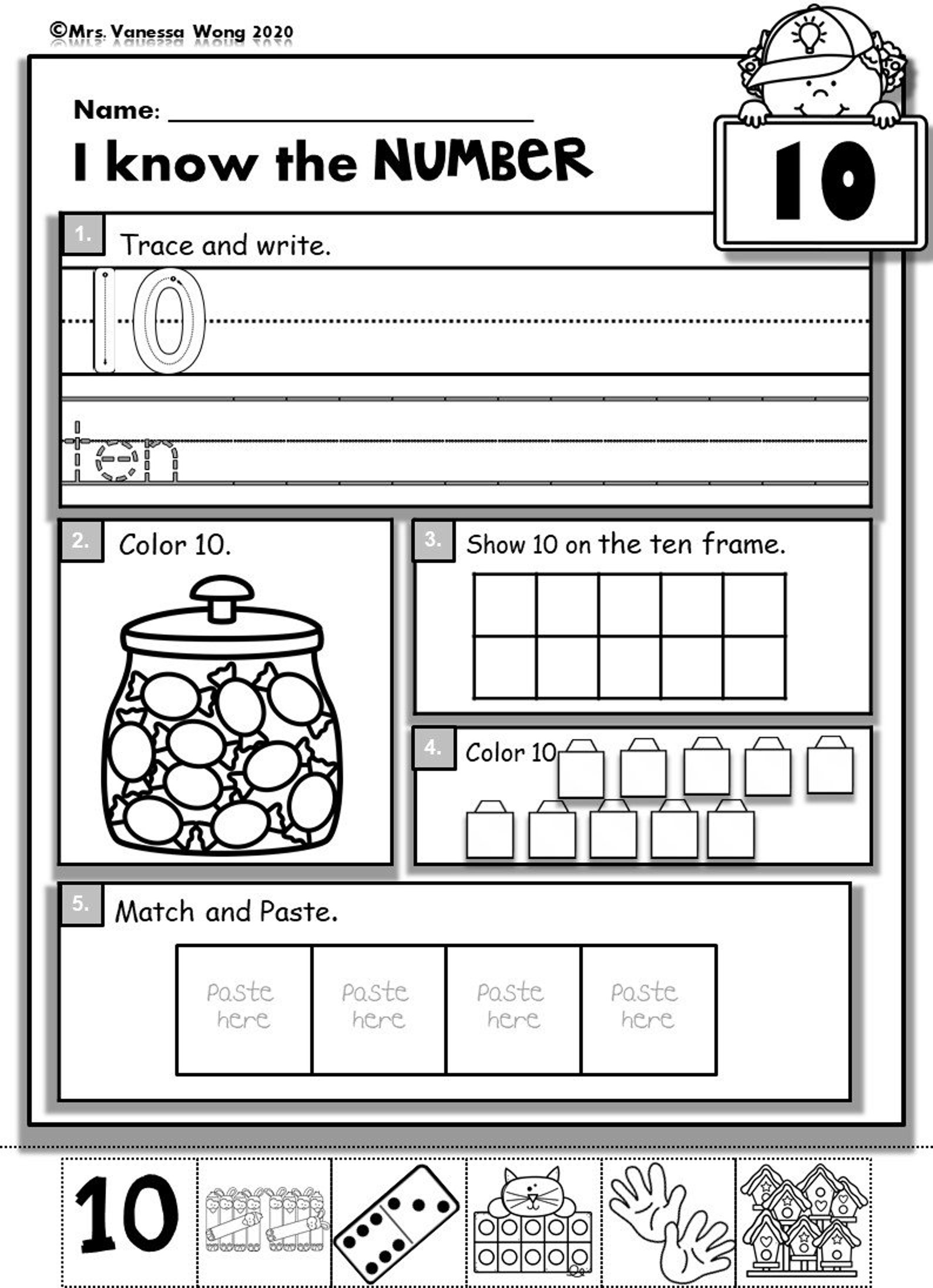 Kindergarten Math Worksheets, Numbers 1-10 I Know the Number ...
