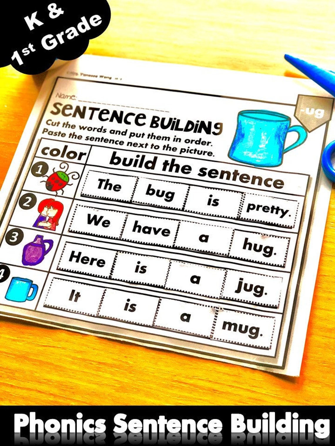 Phonics Worksheets CVC Short Vowels sentence Building - Etsy Hong Kong