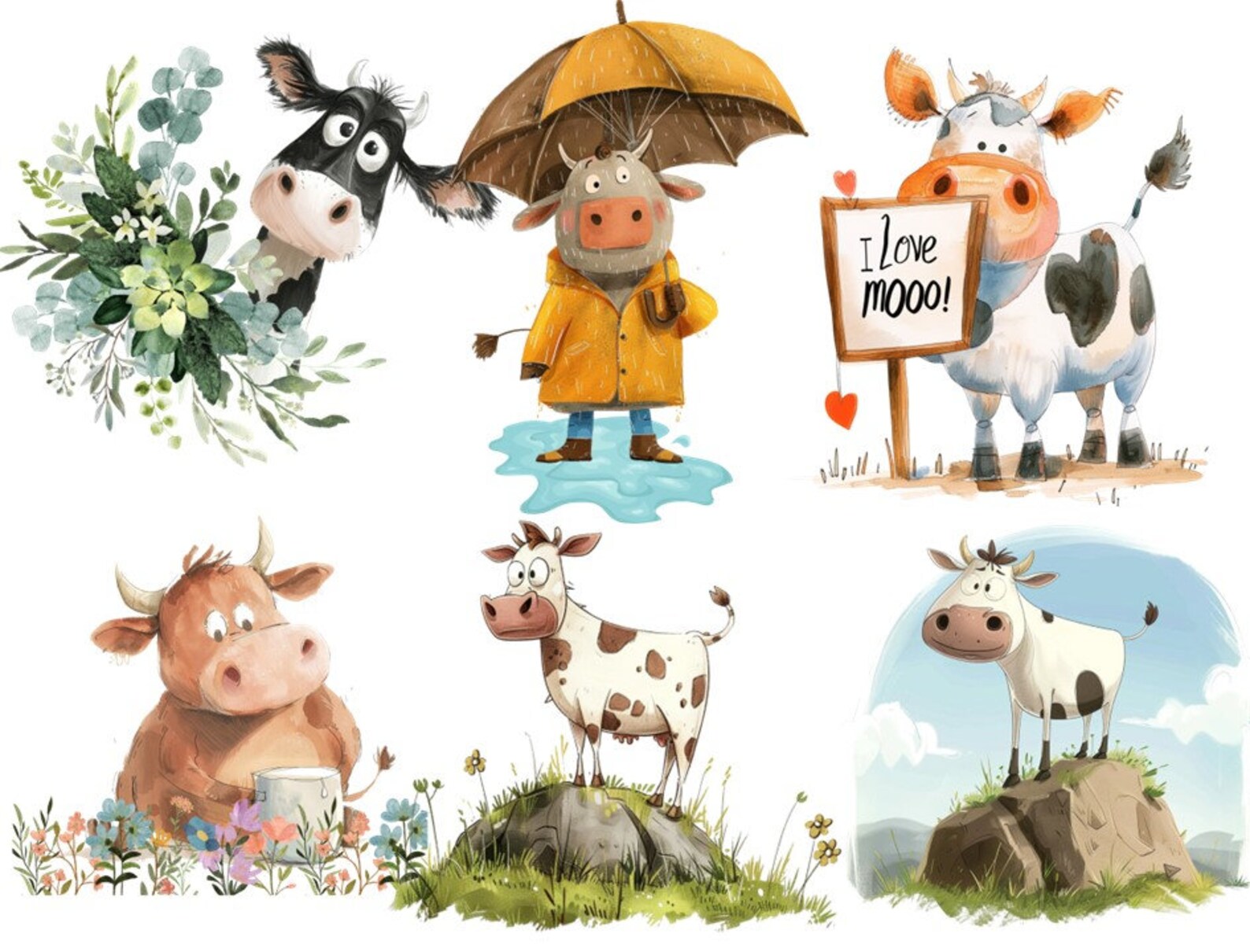 Funny Cow Clipart Bundle | Quirky Cow Clipart Bundle | Silly Cow ...