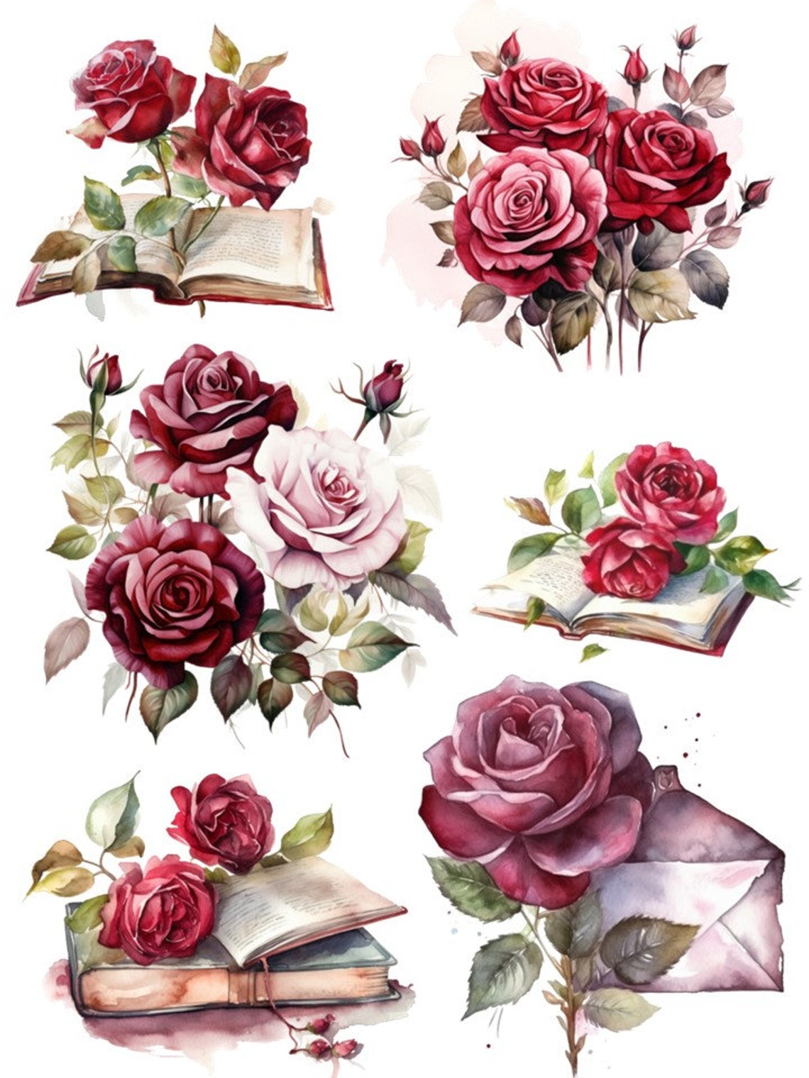 Rose Clipart Flower Clipart Digital Paper Craft Card - Etsy