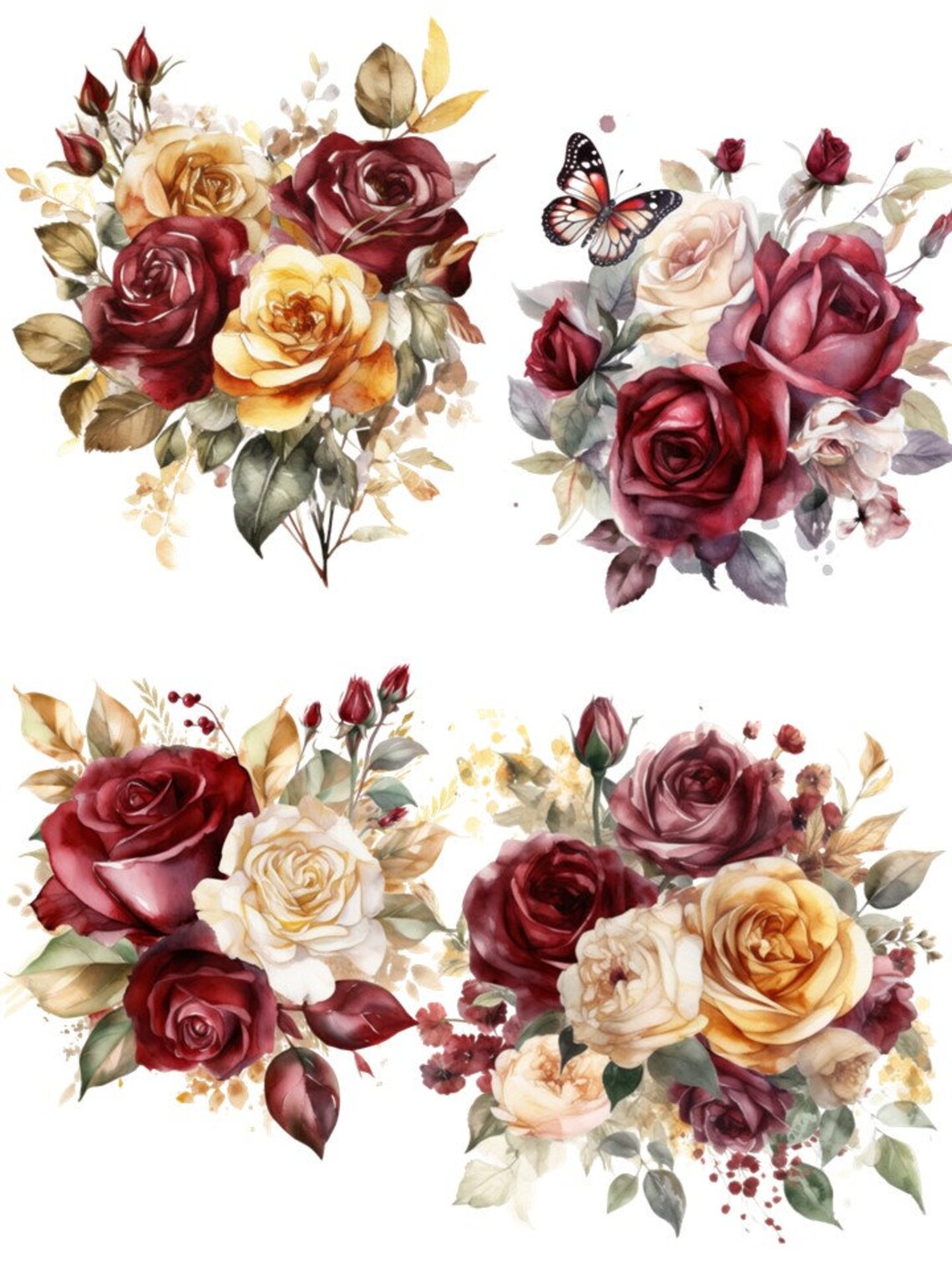 Rose Clipart Flower Clipart Digital Paper Craft Card - Etsy