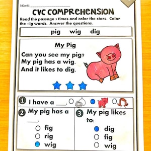 Phonics Worksheets, CVC Comprehension Early Readers for Kindergarten ...
