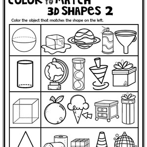 2D & 3D Shapes Worksheets: Kindergarten Math Activities - Etsy