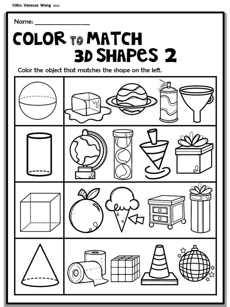 2D & 3D Shapes Worksheets: Kindergarten Math Activities - Etsy