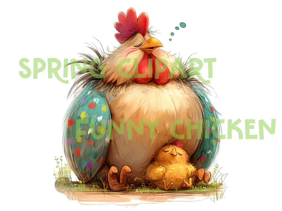 Funny Chicken Spring Clipart: Quirky Watercolor PNG (digital Download ...
