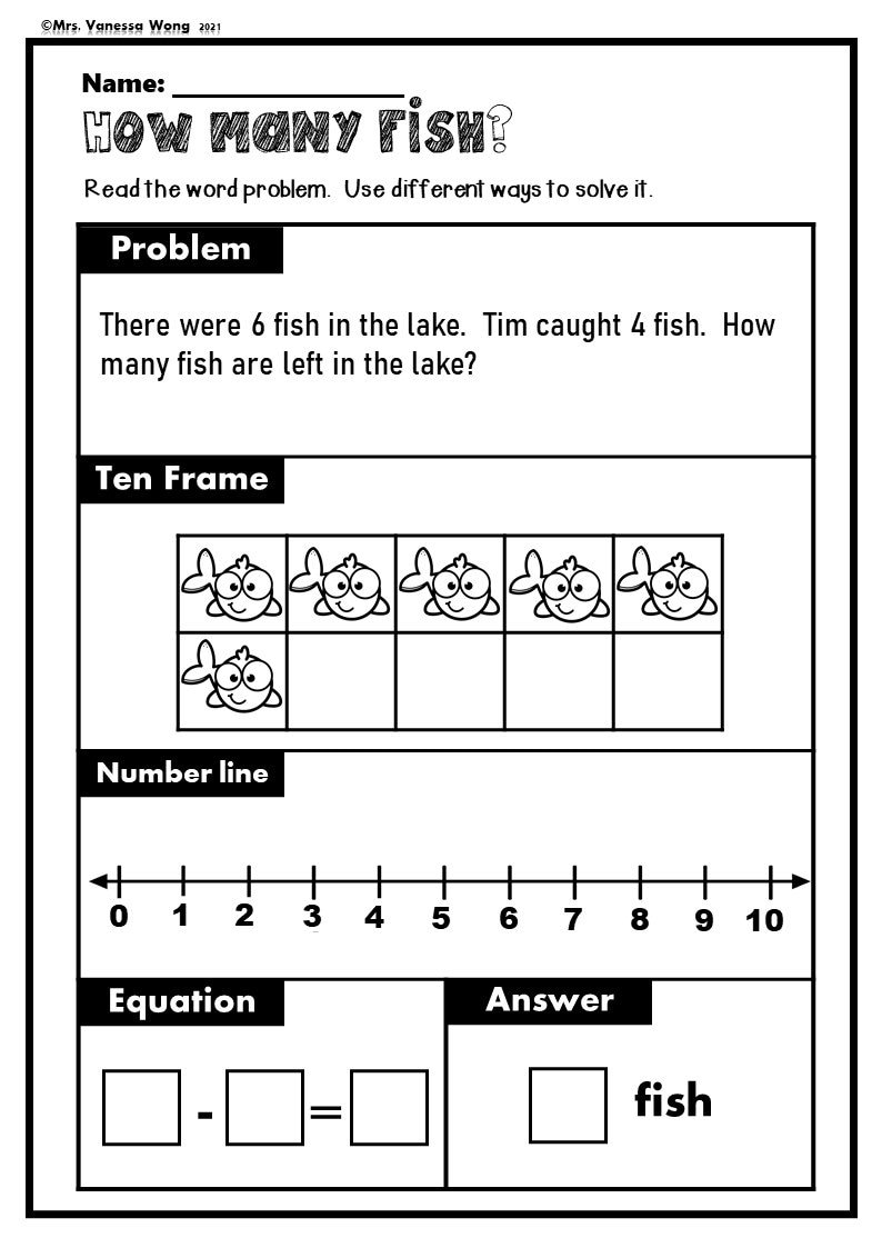 Kindergarten Math Worksheets. Subtraction Word Problems. Distance ...