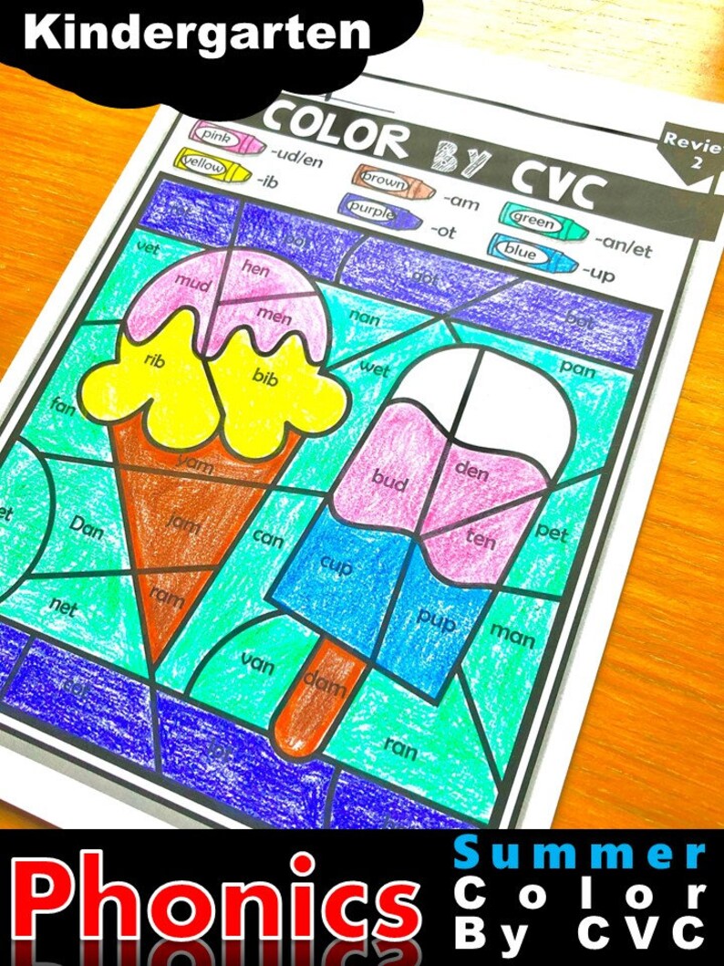 Phonics Worksheets-cvc Color by Code. Summer Theme. Prek/kindergarten ...