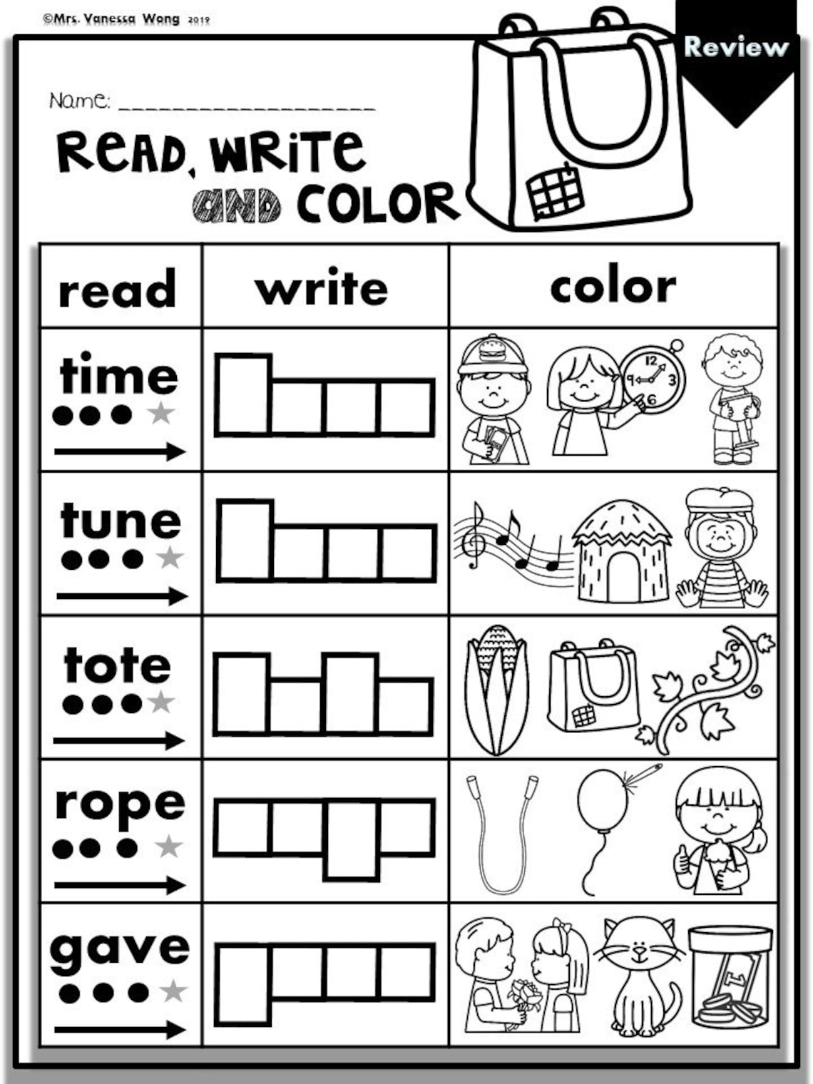 Phonics Worksheets Cvce Long Vowels-read Write & Color(kindergarten ...