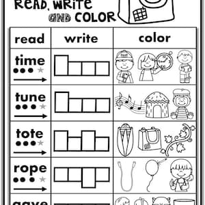 Phonics Worksheets Cvce Long Vowels-read Write & Color(kindergarten ...