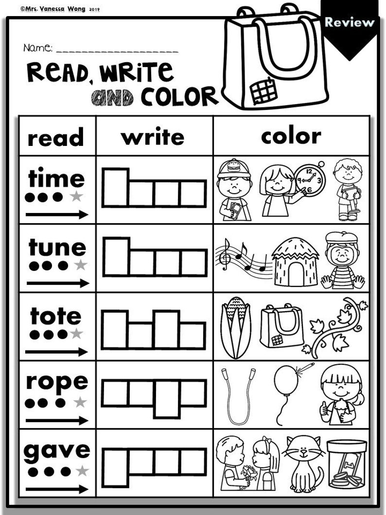 Phonics Worksheets Cvce Long Vowels-read Write & Color(kindergarten ...