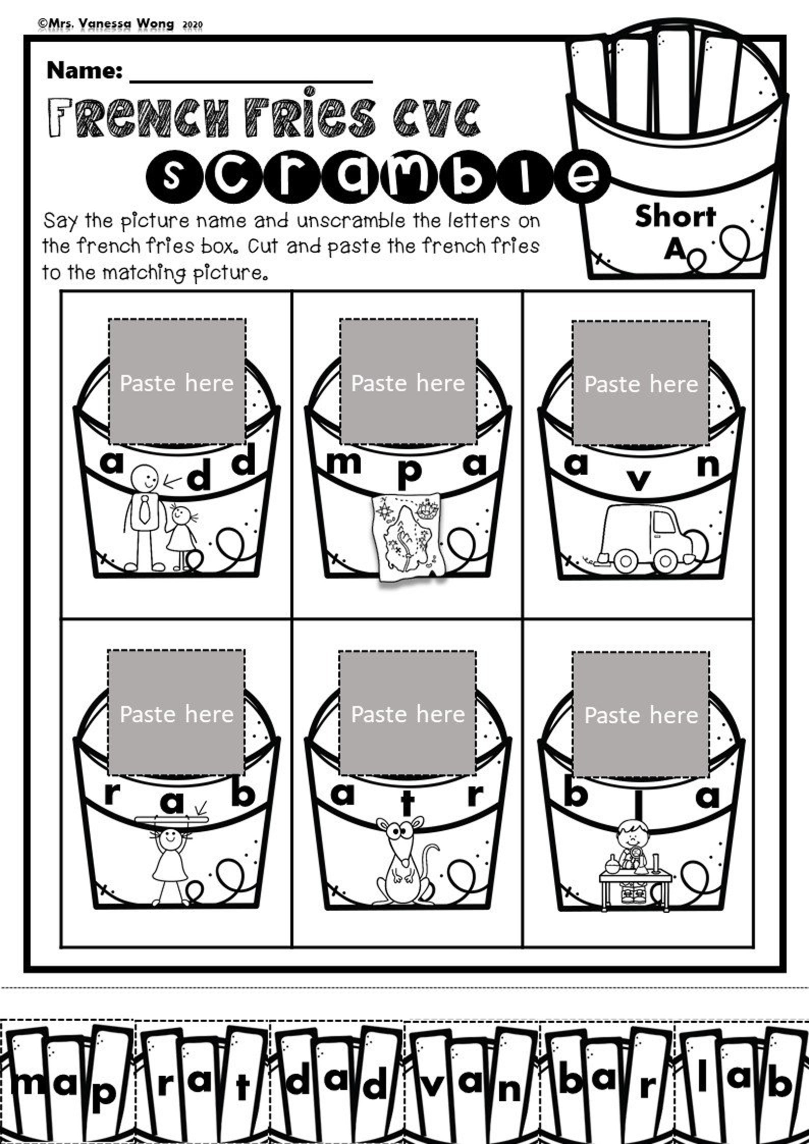 Buy Phonics Worksheets CVC Words Scramble for Kindergarten and Online ...