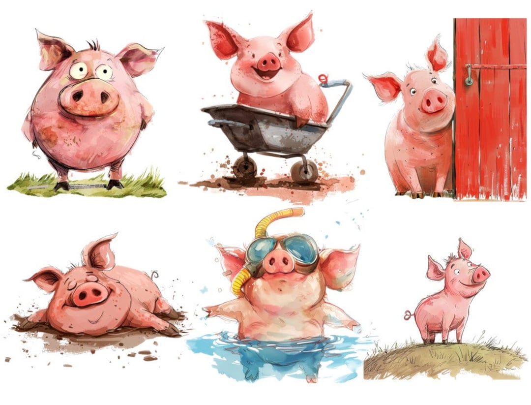 Funny Pig Clipart Bundle | Quirky Pig Clipart Bundle | Silly Farm ...