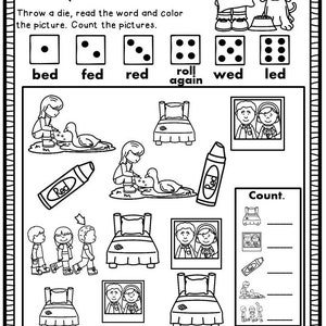 Phonics Worksheets CVC Roll, Read and Color :kindergarten and First ...