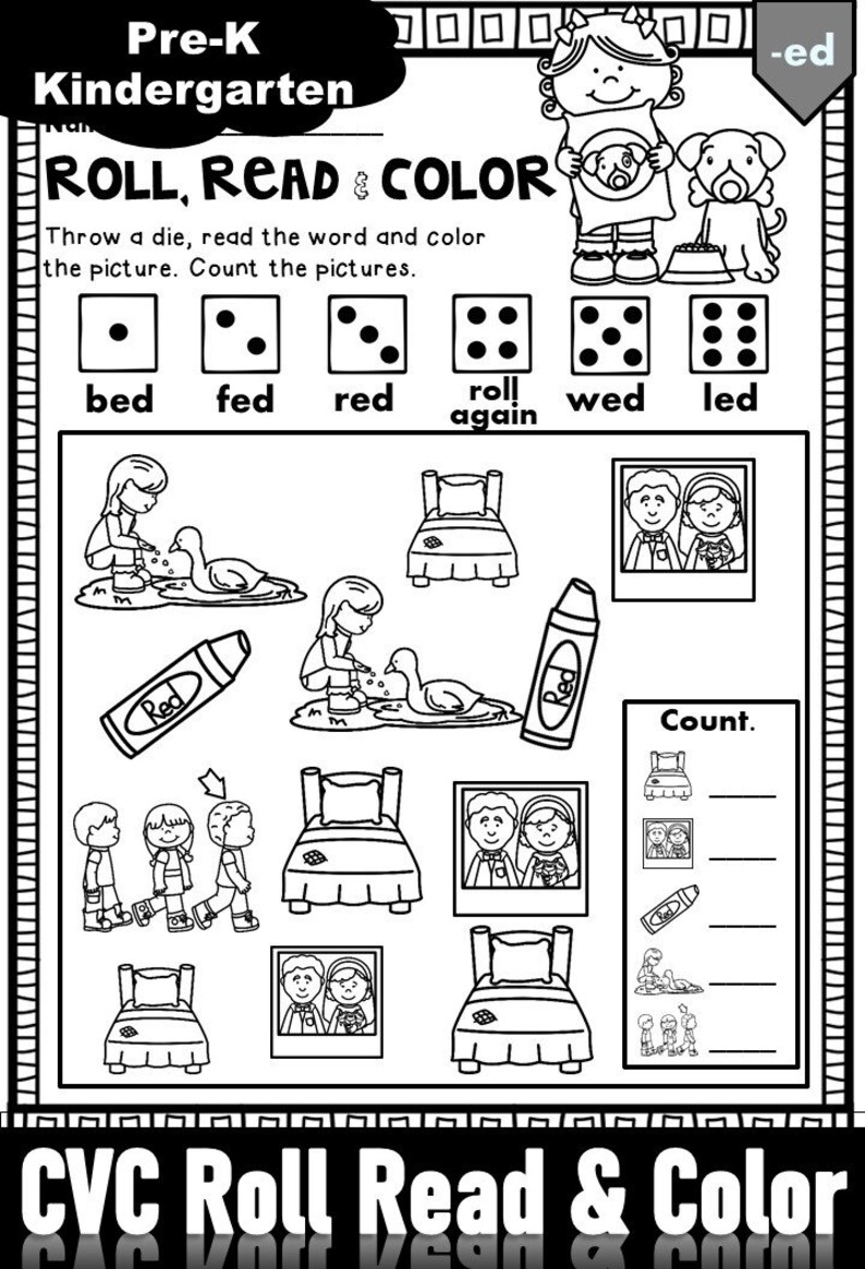 Phonics Worksheets CVC Roll, Read and Color :kindergarten and First ...
