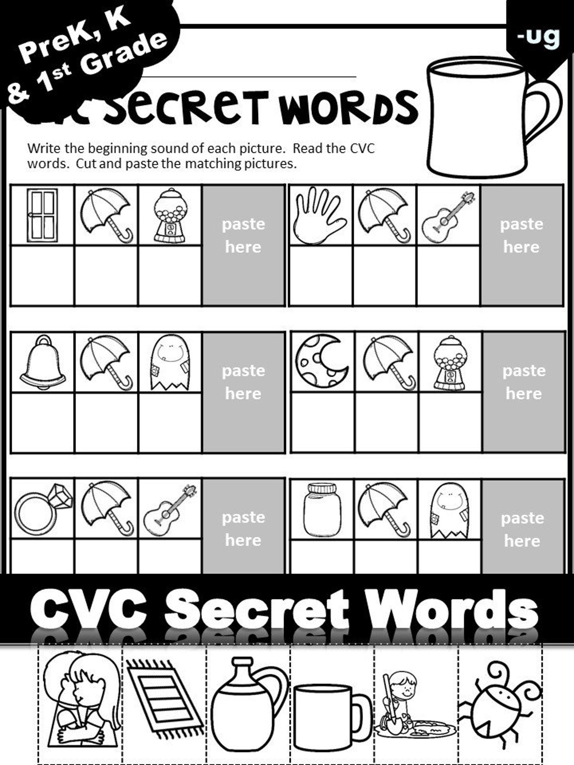 Phonics Worksheets -CVC Secret Words (kindergarten/first Grade) - Etsy