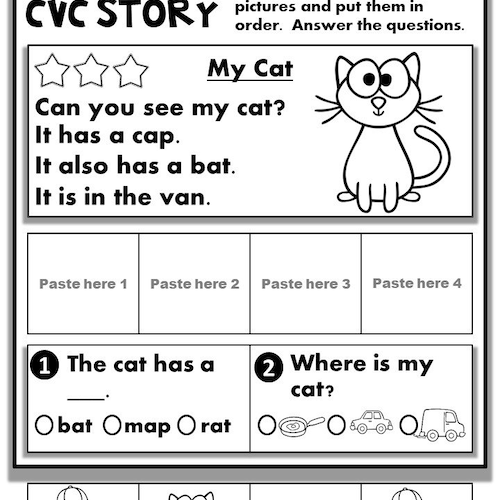 Phonics Worksheets My First CVC Sentences for Kindergarten and - Etsy