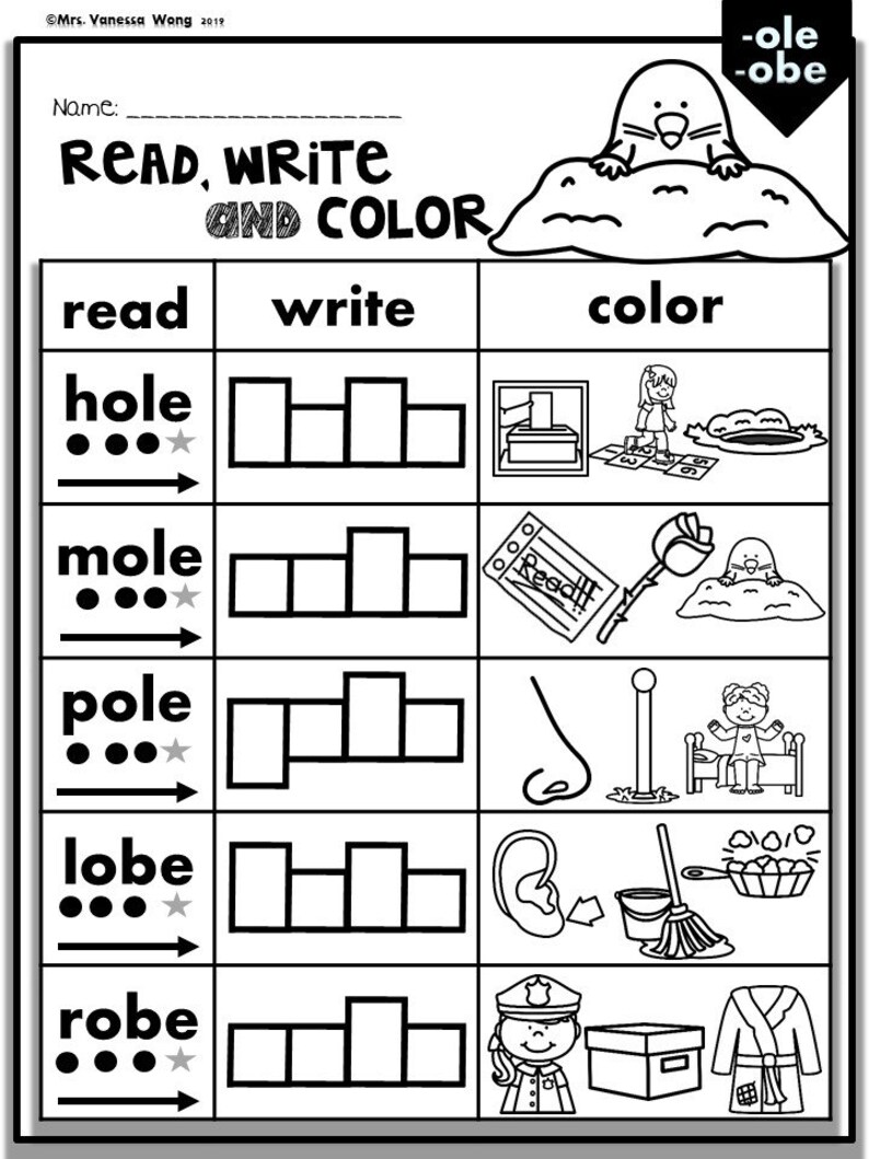 Phonics Worksheets Cvce Long Vowels-read Write & Color(kindergarten ...