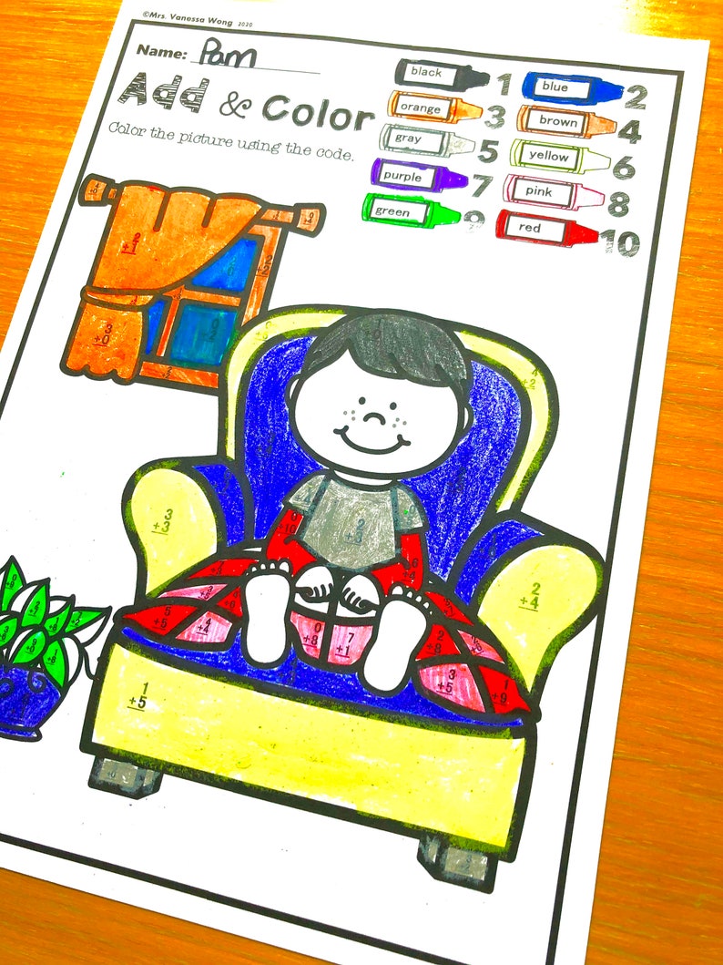 Kindergarten Math Worksheets. Addition: Color by Code. - Etsy Hong Kong