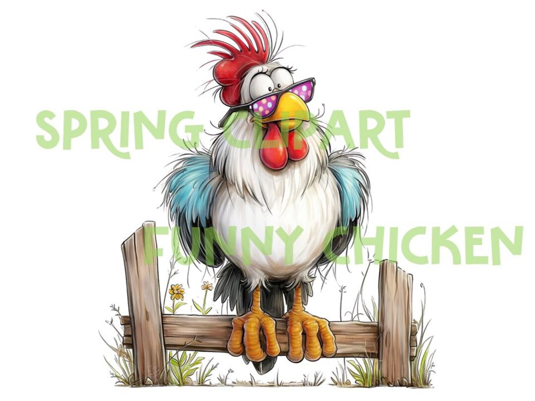 Funny Chicken Spring Clipart: Quirky Watercolor PNG (digital Download ...